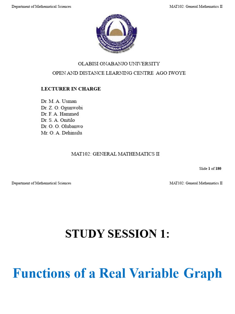 Mat 102 Lecture Note-1 | PDF | Function (Mathematics) | Trigonometric Functions
