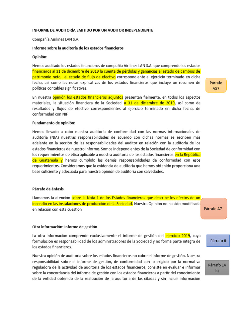 Informe de Auditoría Emitido Por Un Auditor Independiente Nia 720 | PDF | Auditoría | Contralor