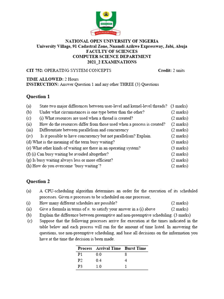 Cit752 2021 2 | PDF | Scheduling (Computing) | Operating System Technology