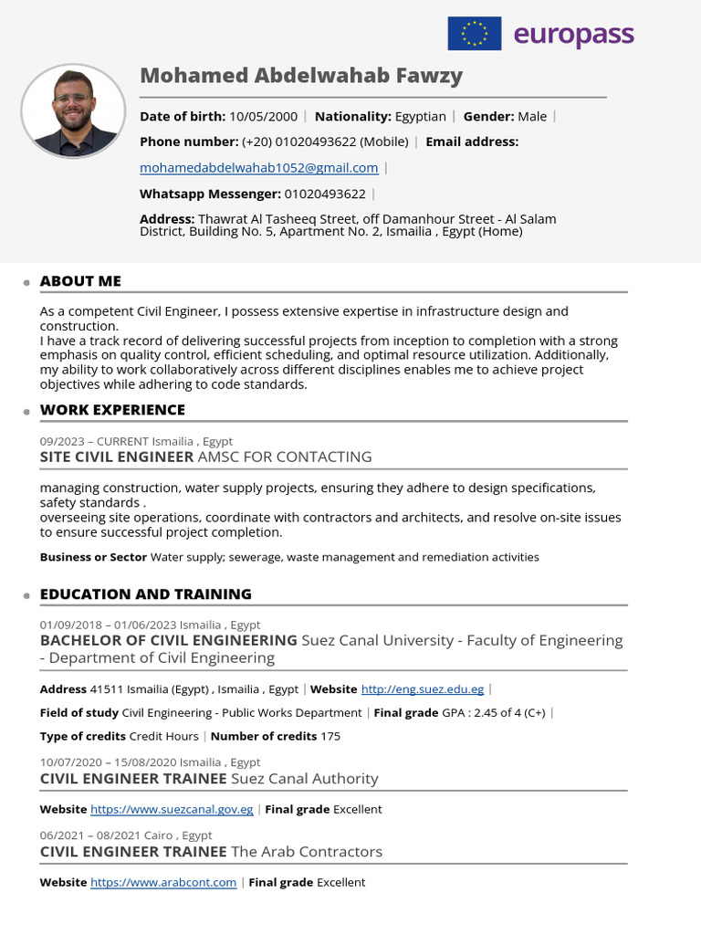 CV-Mohamed Abdelwahab | PDF | Egypt | Civil Engineering