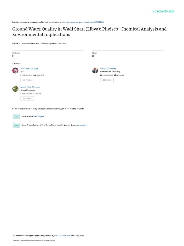 Ground Water Quality in Wadi Shati | PDF | Water | Water Quality