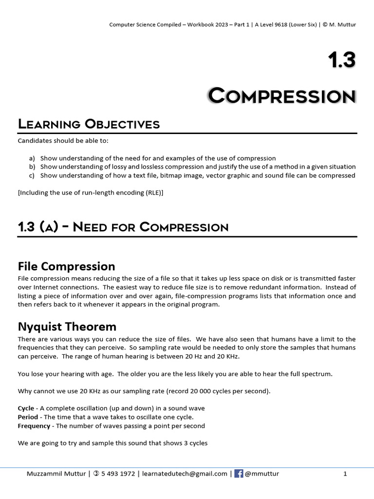 Notes and Exercises - 1.3 Compression | PDF | Data Compression ... Notes and Exercises - 1.3 Compression | PDF | Data Compression ...