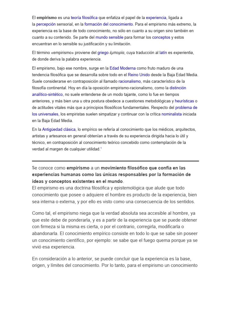 EMPIRISMO | PDF | Empirismo | Conocimiento