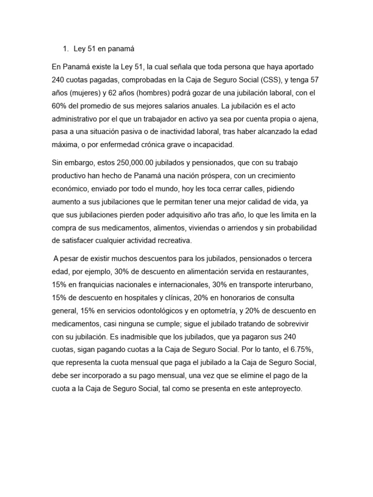 Ley 51 en panamá | PDF | Jubilación | Seguro
