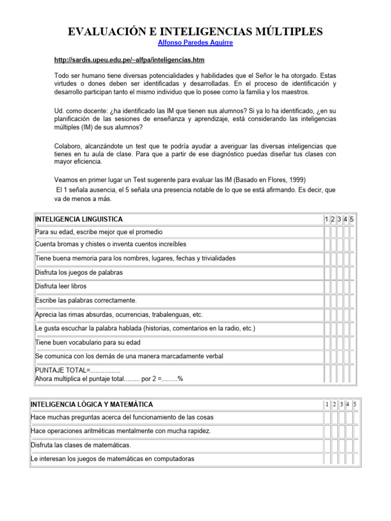Test Inteligencias Multiples | PDF | Aprendizaje | Inteligencia