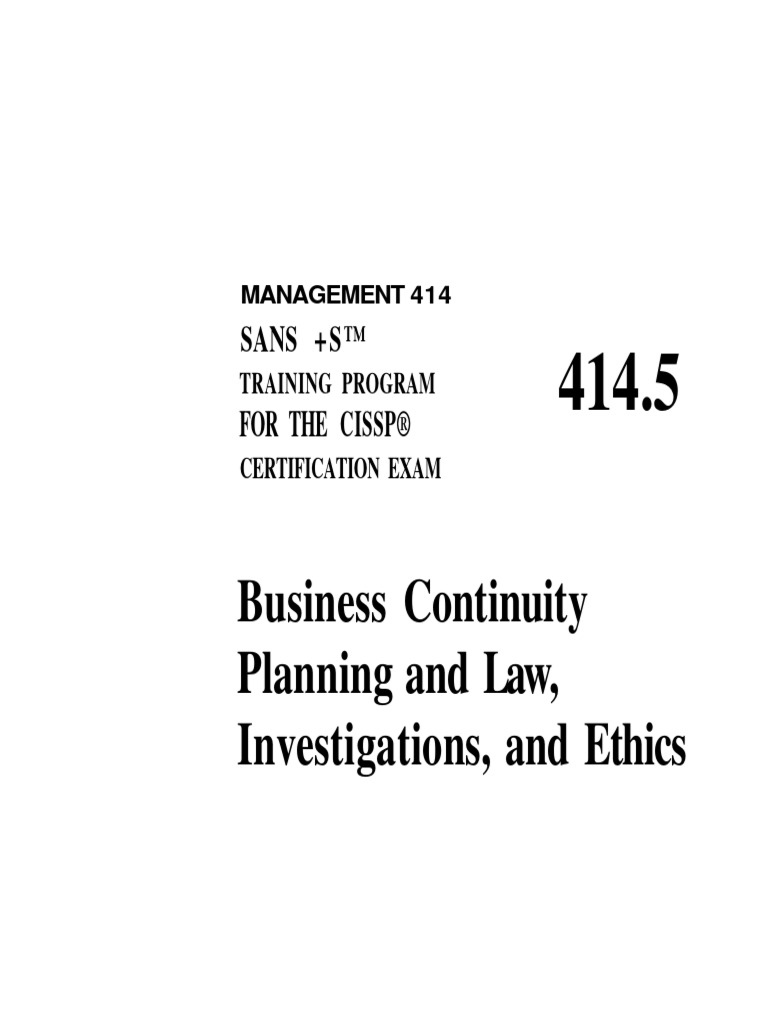 Sans - mgt414.8 9.course - Book | PDF | Disaster Recovery | Risk