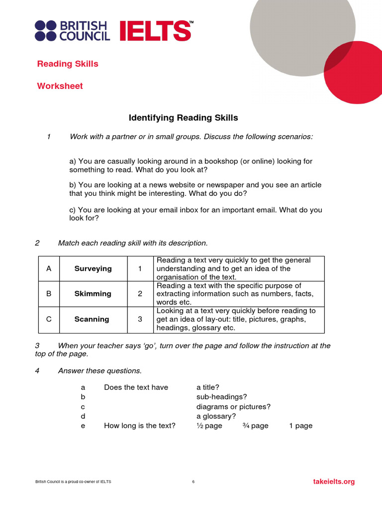 IELTS Reading 01 Developing Reading Skills | PDF