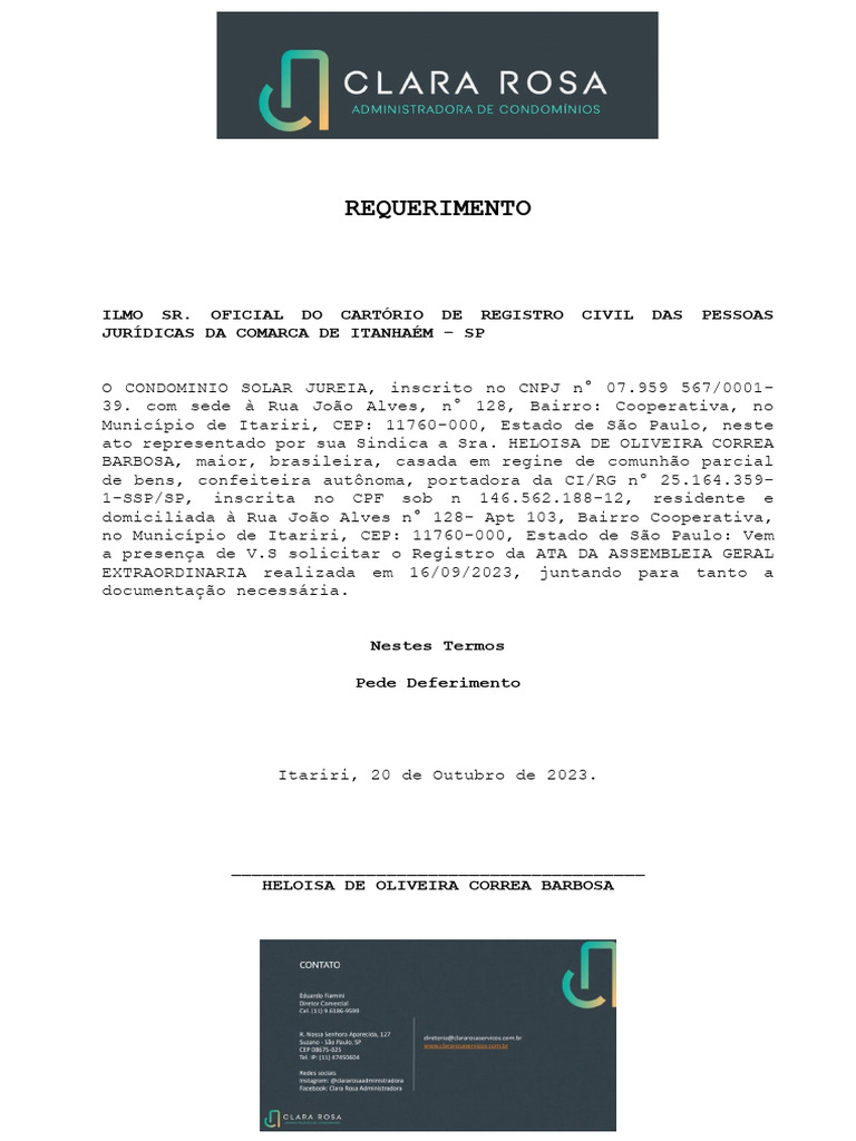 Modelo De Requerimento Padraomodelo De Requerimento De Registro