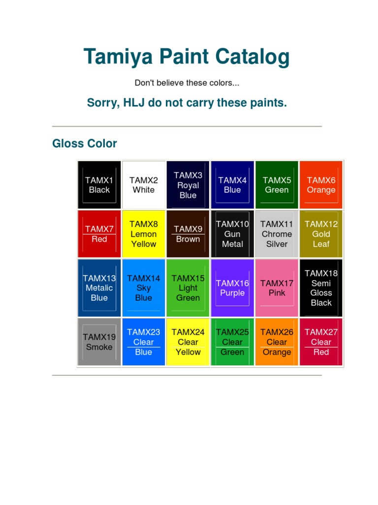 Tamiya Paint Color Catalog 2025 | PDF | Green | Grey