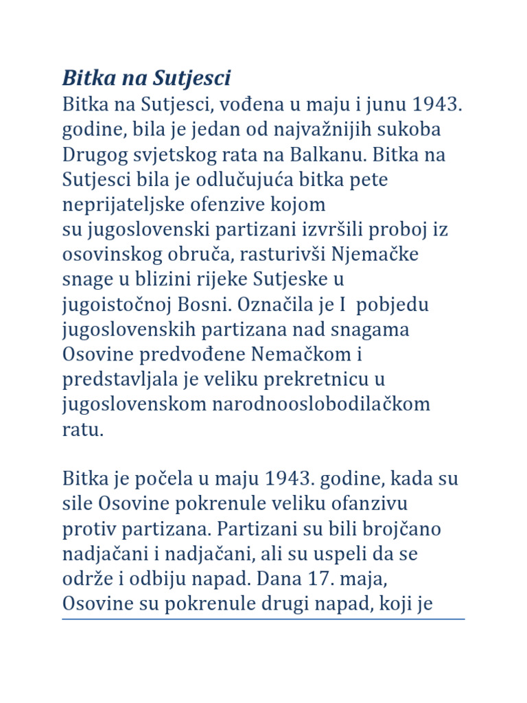 Bitka Na Sutjescii | PDF