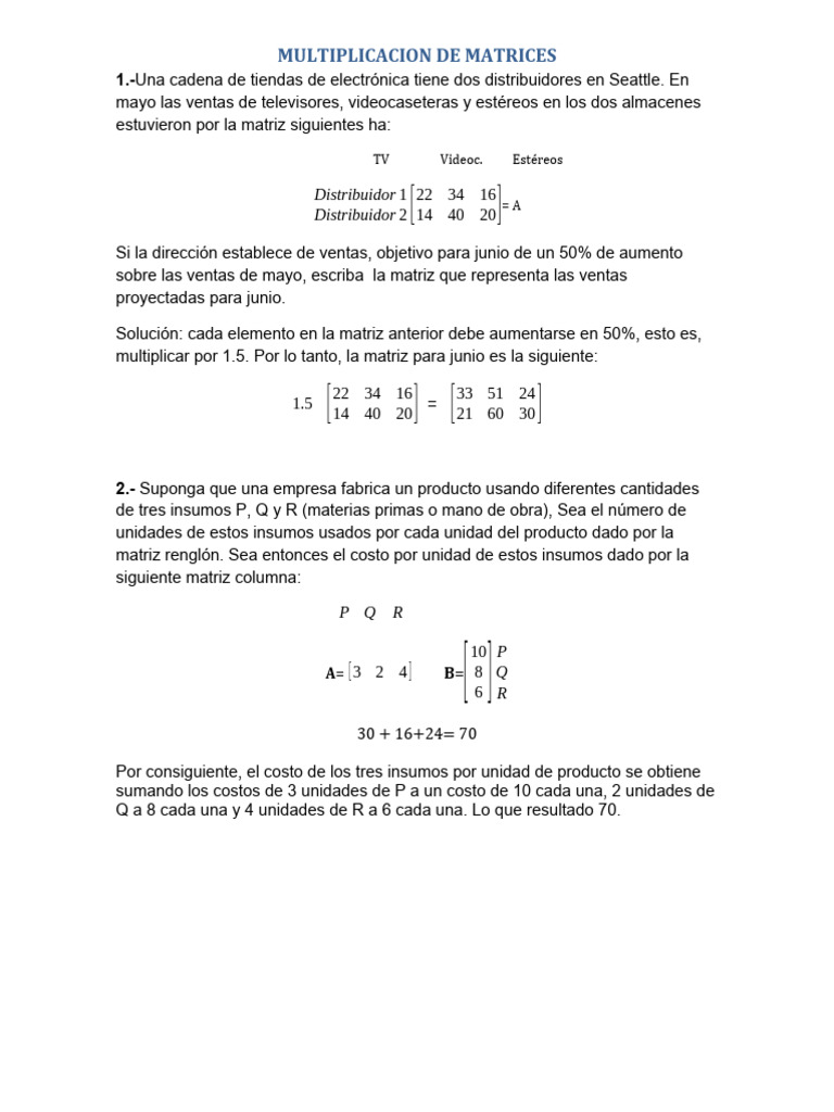 Matrices Multiplicacion | PDF | Matriz (Matemáticas) | Teoría de la matriz