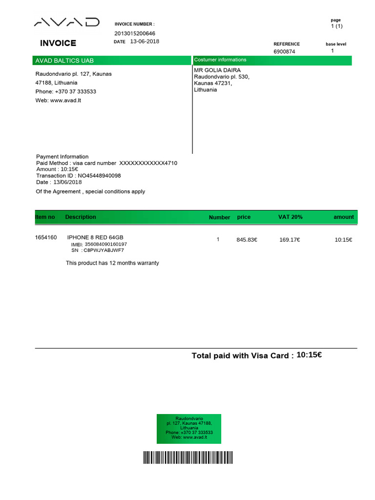 Invoice: Avad Baltics Uab | PDF