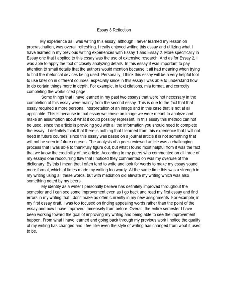 Essay 3 - Reflection | PDF | Essays | Experience