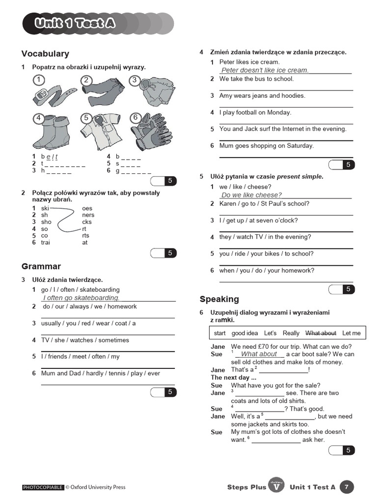 Steps Plus 5 - Test Unit 1 - ABC | PDF