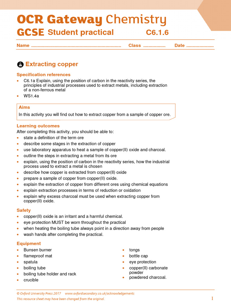 Copper Extraction Lab Guide | PDF | Oxide | Copper