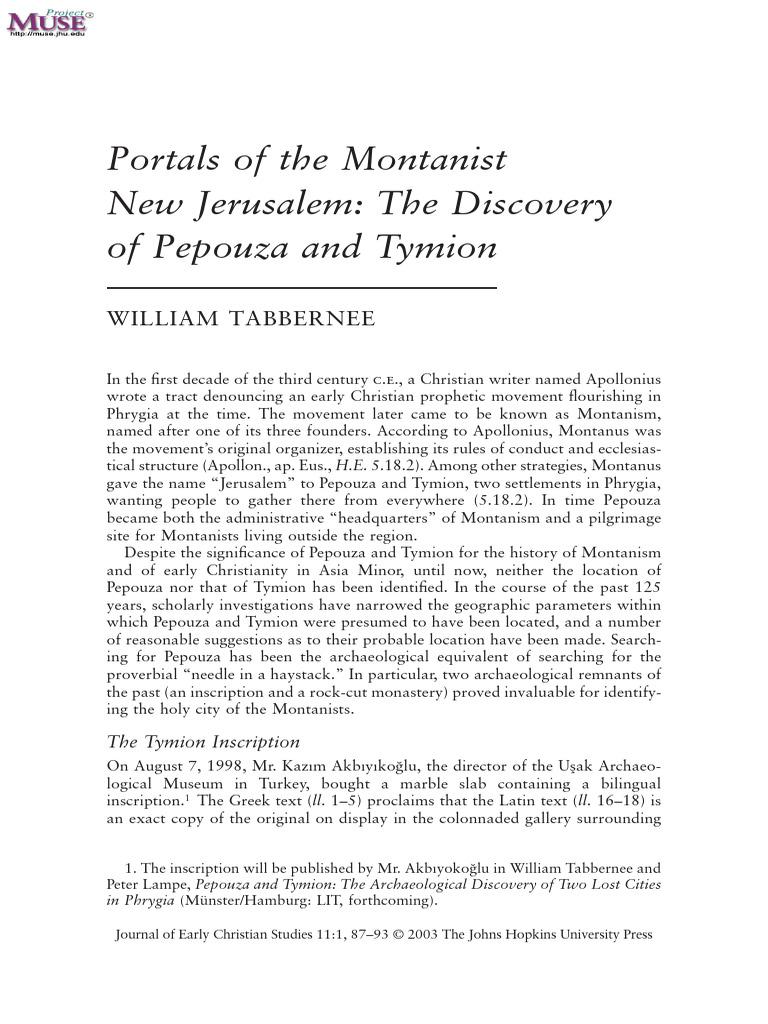 Artigo em Inglês - Portals of The Montanist New Jerusalem The Discovery ...