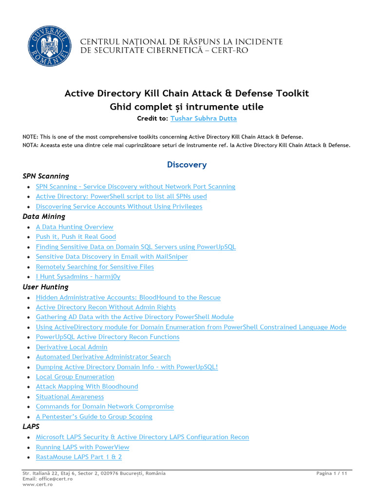 AD Kill Chain Toolkit Guide | PDF | Active Directory | Secure Communication