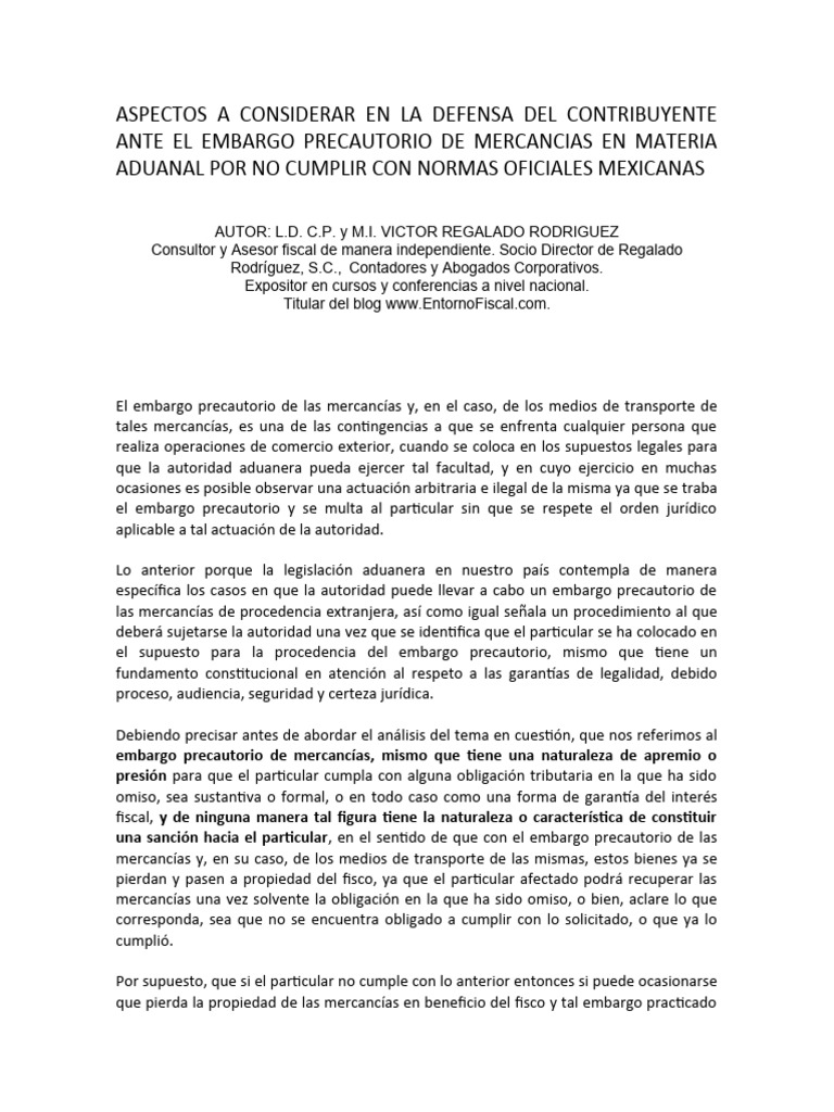 Aspectos A Considerar en La Defensa Del Contribuyente Ante El Embargo ...