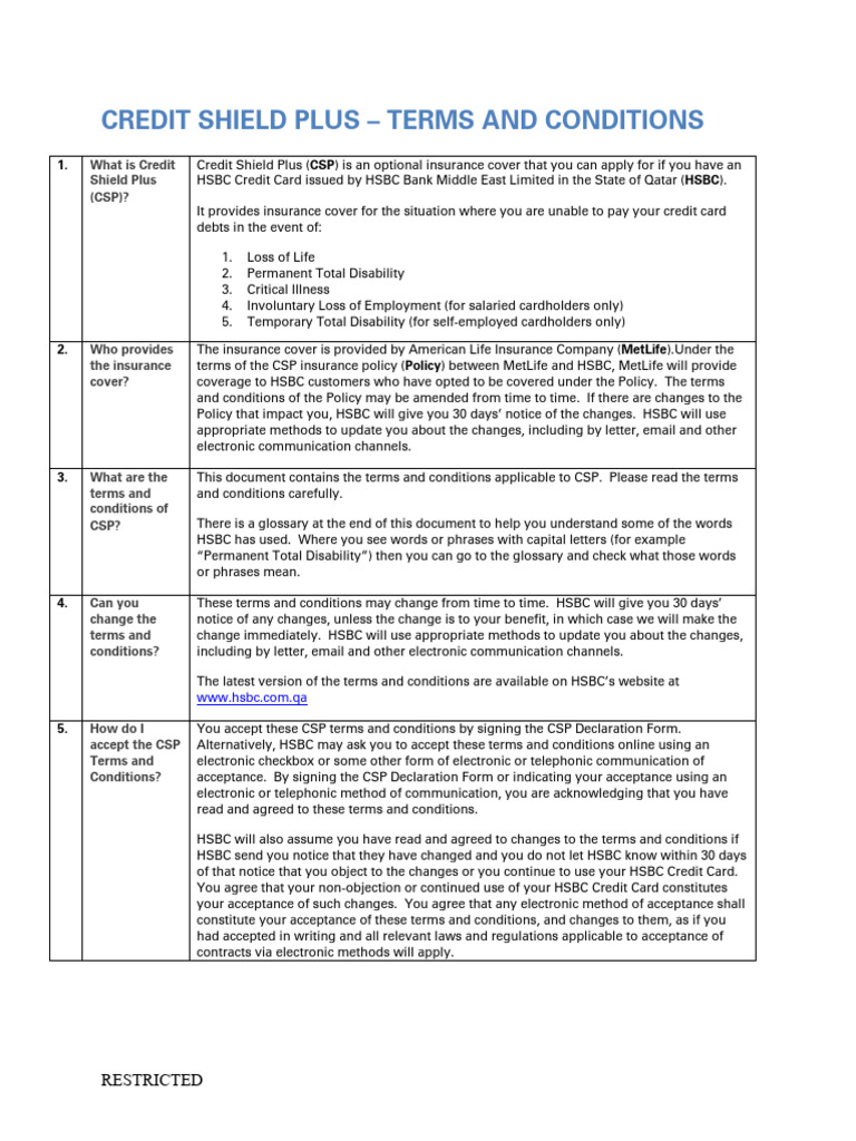 Qatar Credit Shield Tcs en | PDF | Credit Card | Cancer