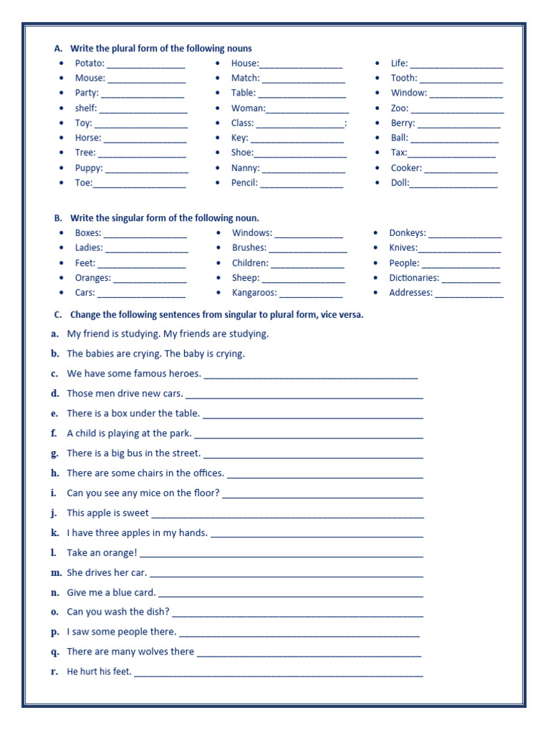 Write The Plural Form of The Following Nouns | PDF | Plural | Grammar