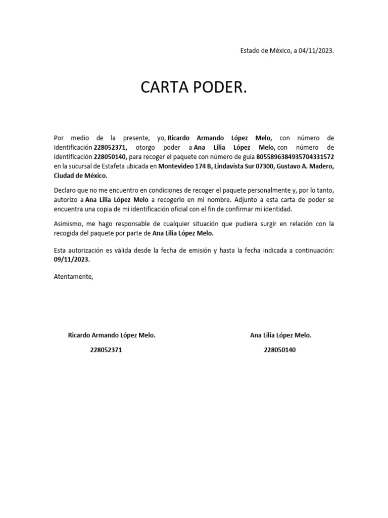 Carta Poder Estafeta | PDF
