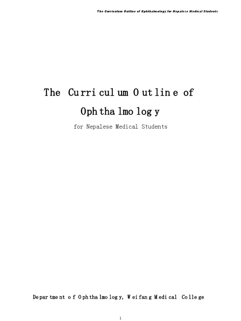 The Curriculum Outlineof Ophthalmology | PDF | Glaucoma | Ophthalmology