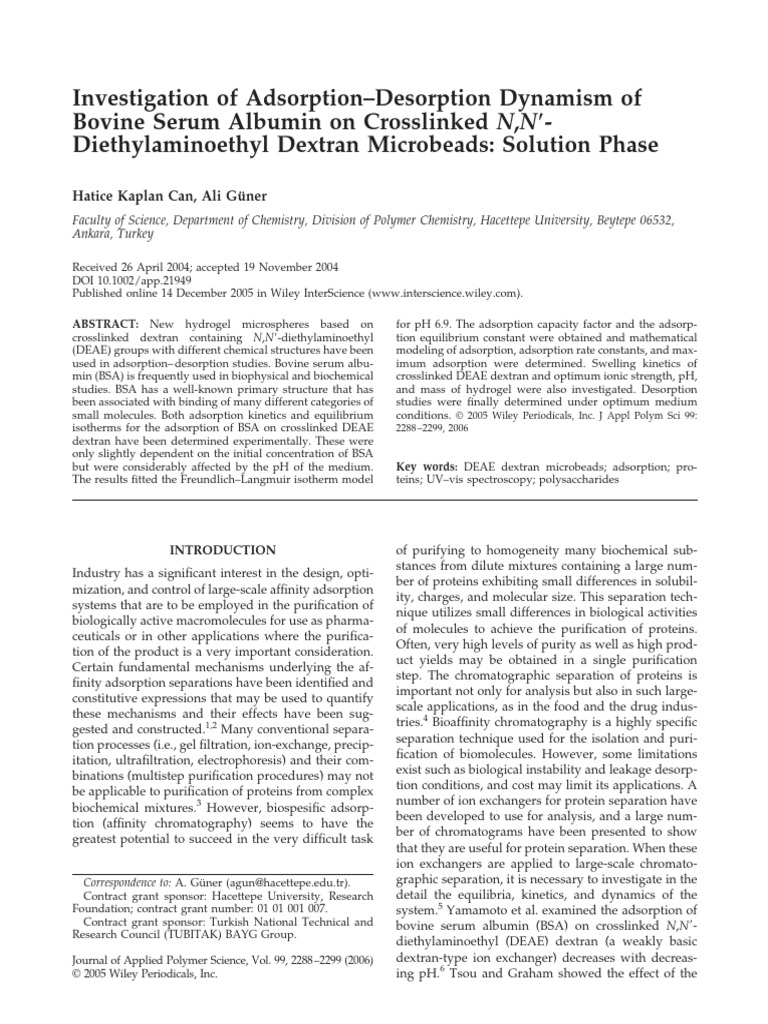 Can e Guner 2004 | PDF | Adsorption | Protein Purification
