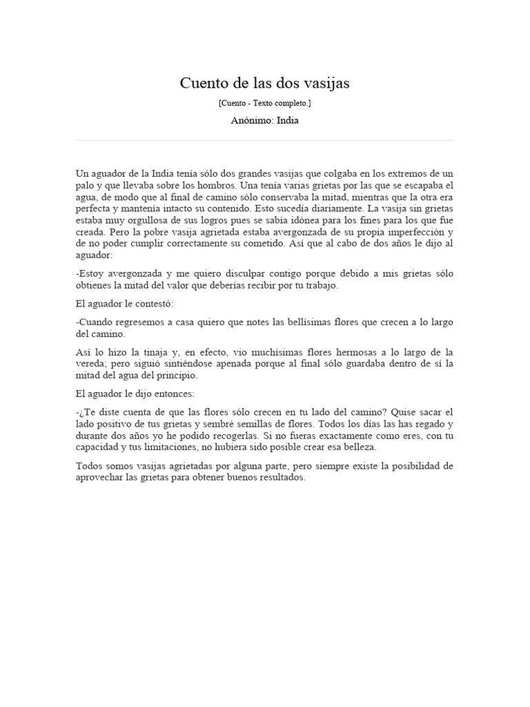 Cuento De Las Dos Vasijas Pdf