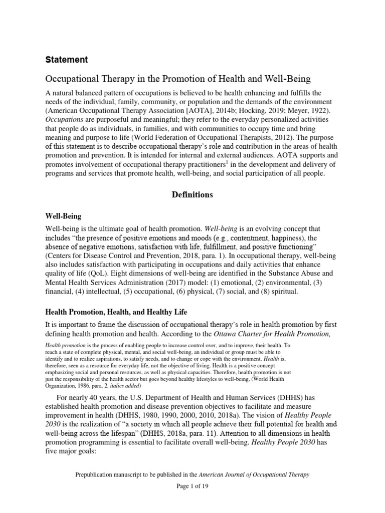Occupational Therapy for Health Promotion | PDF | Occupational Therapy ...