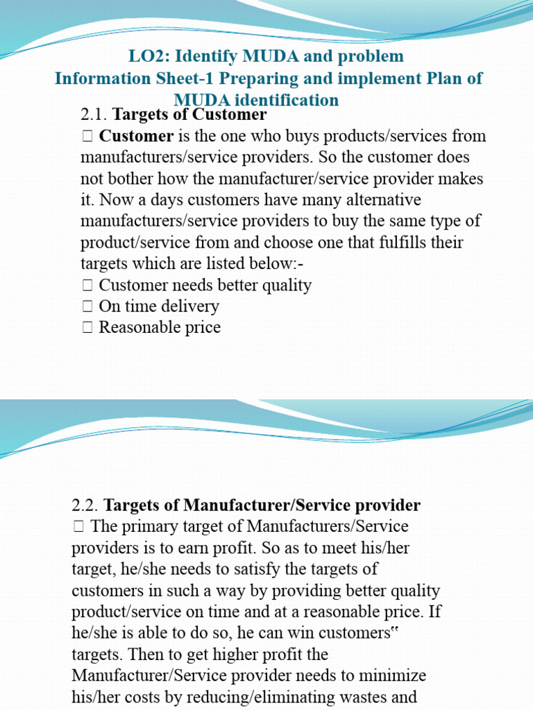 LO2: Identify MUDA and Problem Information Sheet-1 Preparing and ...