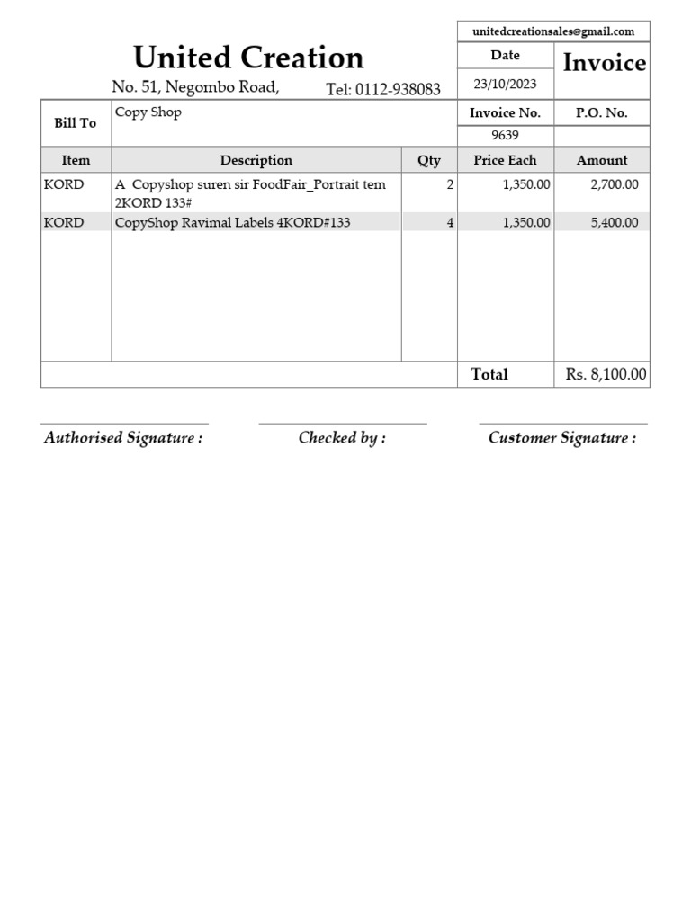 United Creation: Invoice | PDF