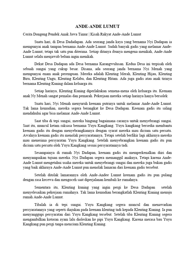 Kisah Ande-Ande Lumut dan Klenting Kuning | PDF