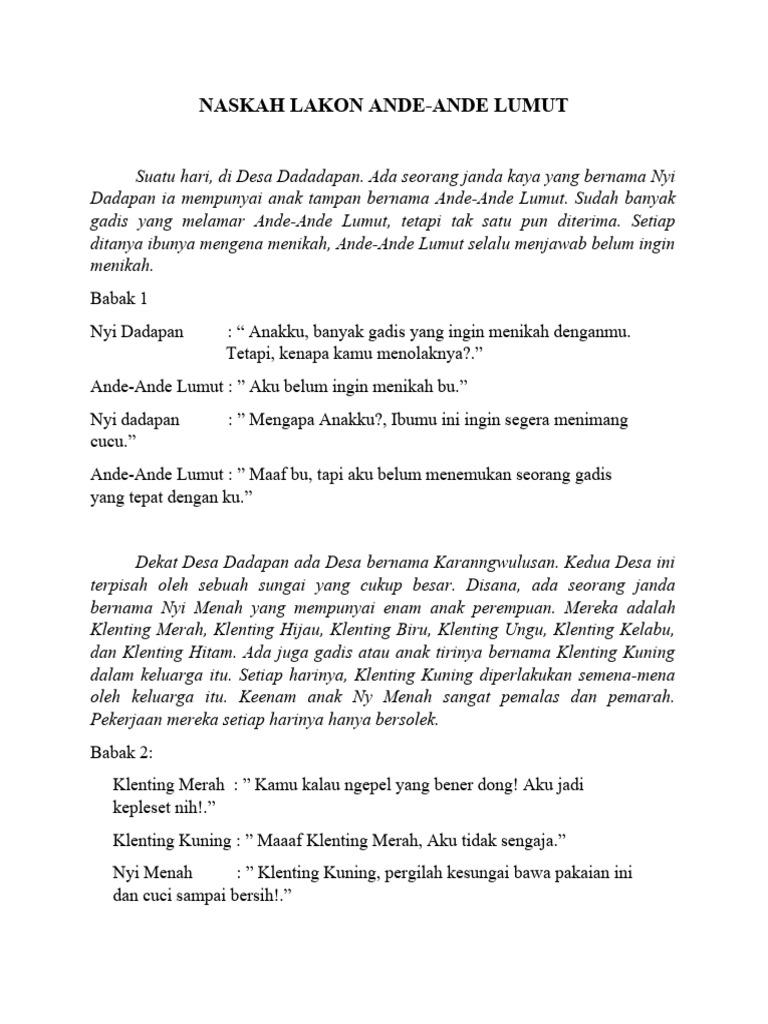Kisah Cinta Ande-Ande Lumut dan Klenting Kuning | PDF