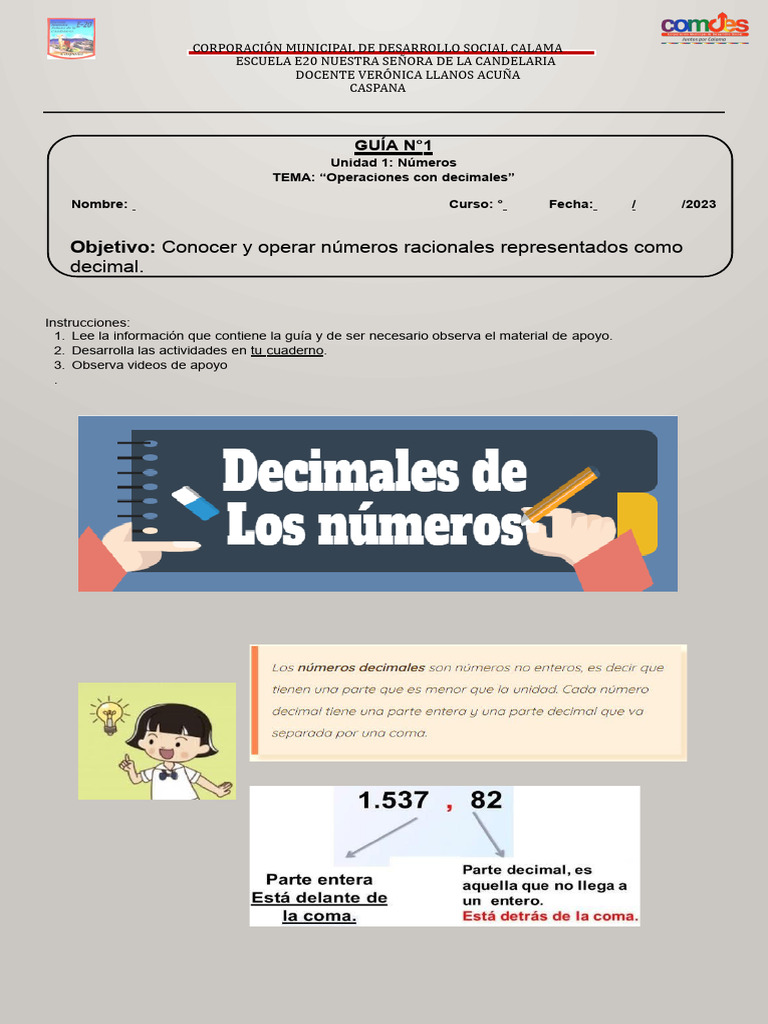 Guia-N°1-Operaciones-con-decimales 11 de Oct | PDF | Números | Codificaciones
