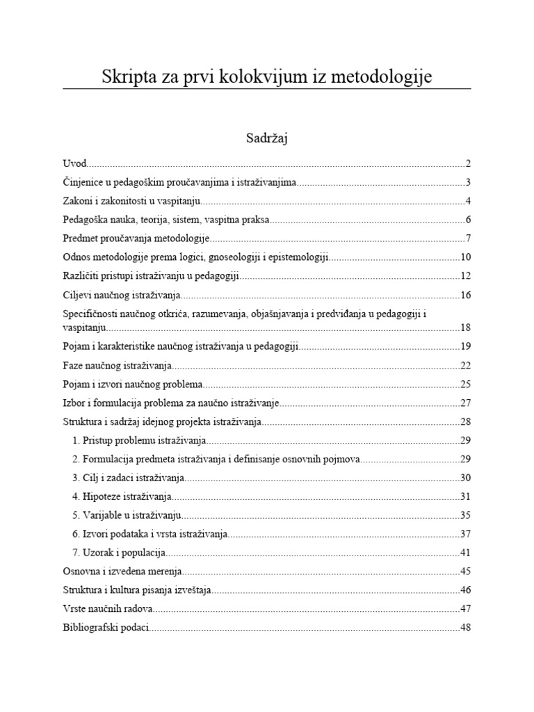 Metodologija Skripta Za Prvi Kolokvijum | PDF