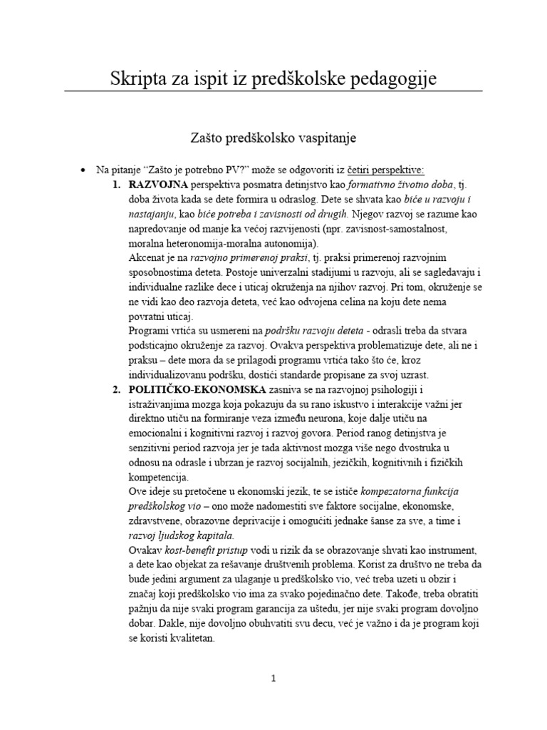 Predskolska Skripta Za Ispit Pdf