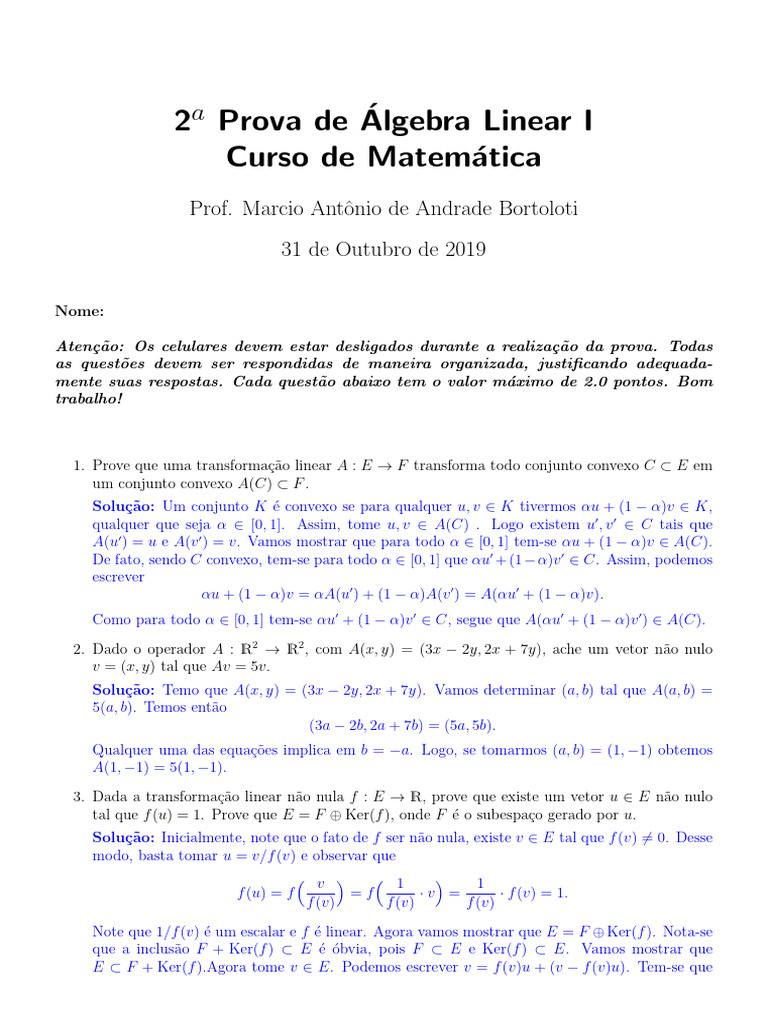Prova 2 | PDF | Mapa linear | Geometria