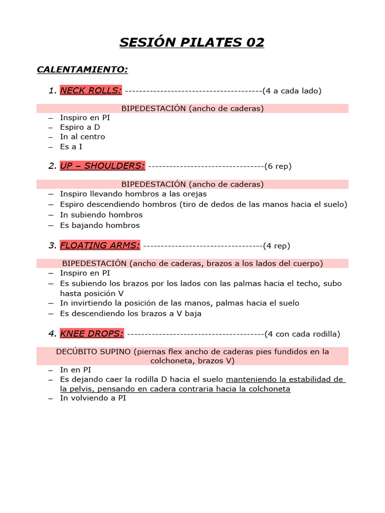 Sesión Pilates Suelo 02 | PDF | Anatomía | Extremidades (anatomía)