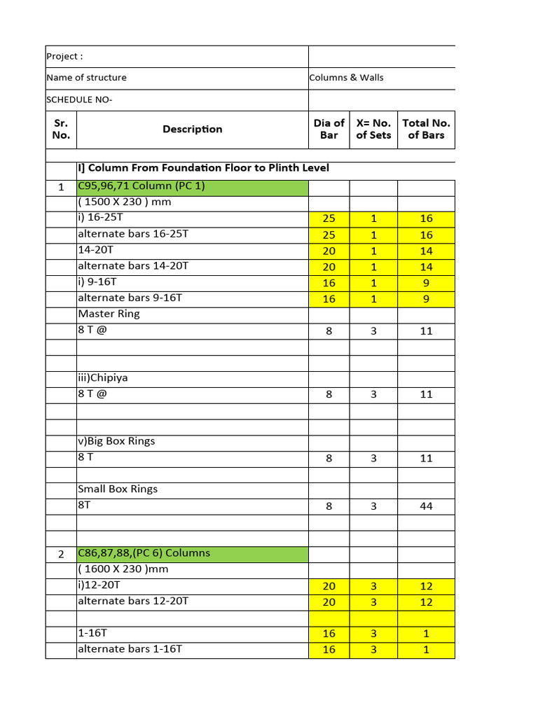 Bbs Column Upto Plinth | PDF | Architectural Elements | Building Engineering