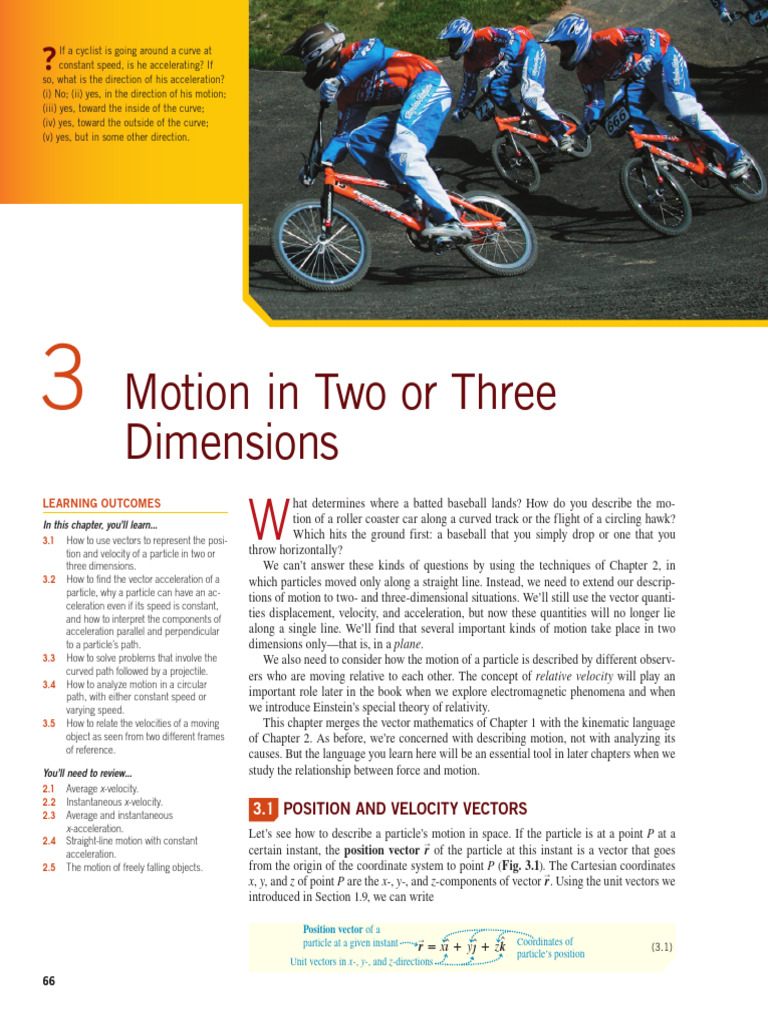 3.motion in Two or Three Dimensions | PDF | Acceleration | Velocity