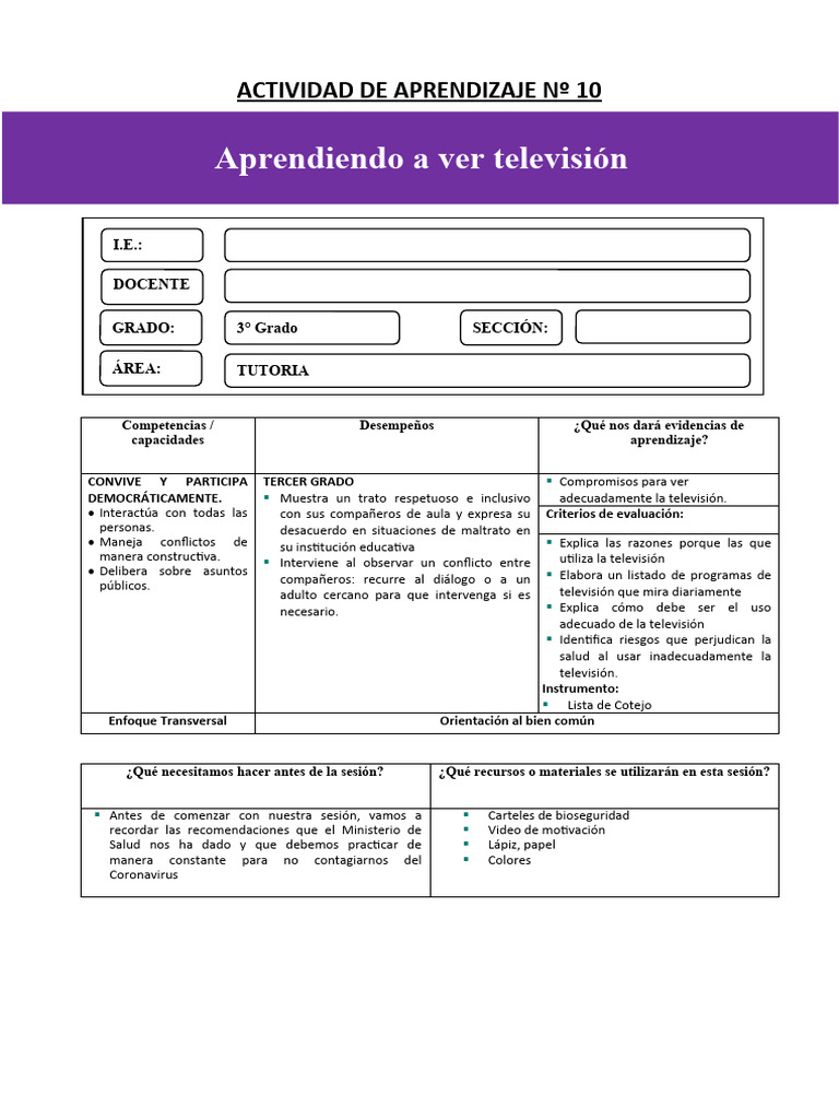 Exp10 - S1 - Tu 3° - Actividad | PDF | Aprendizaje | Evaluación