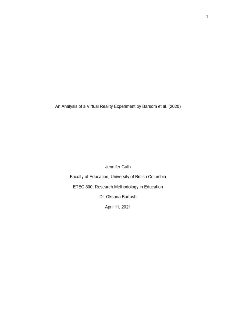 An Analysis of A Virtual Reality Experiment by Barsom Et Al 1 | PDF | Survey Methodology ...