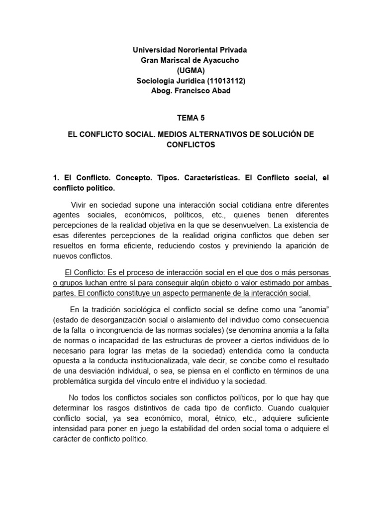 Tema 5 El Conflicto | PDF | Mediación | Arbitraje