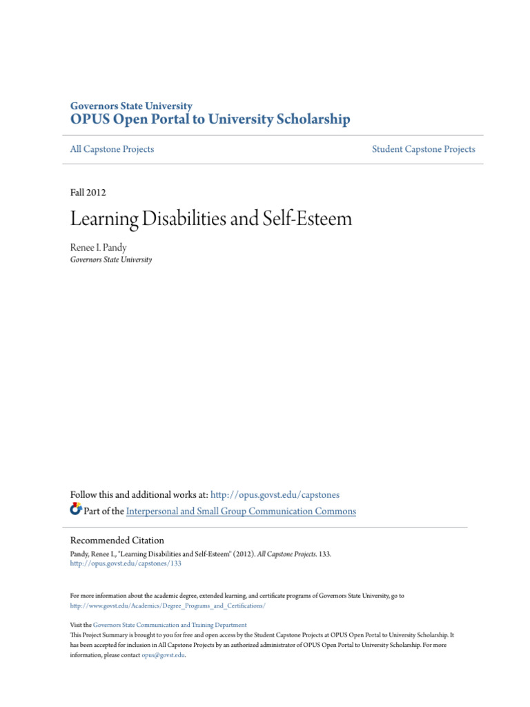 Learning Disabilities & Self-Esteem | PDF | Self Esteem | Bullying
