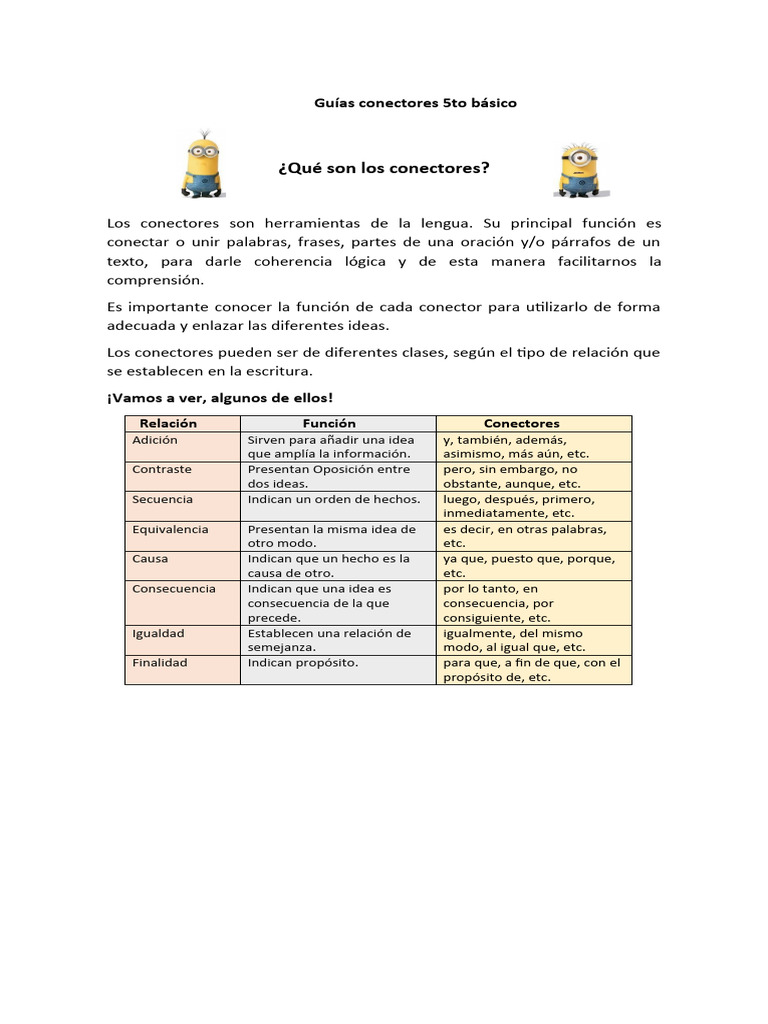 Guías Conectores 5to Básico | PDF | Filosofía | Estudios de idiomas ...