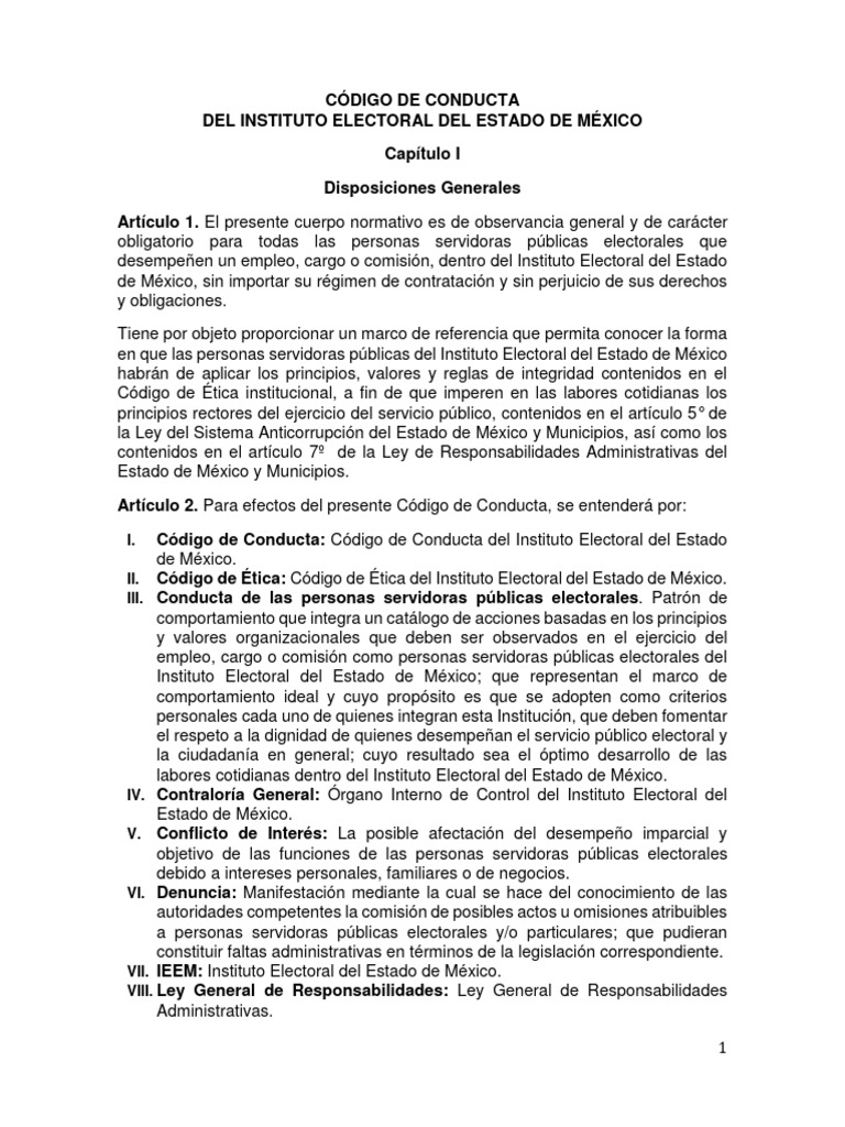 07 Codigo de Conducta Del IEEM | PDF | Leyes de libertad de información por país | Responsabilidad