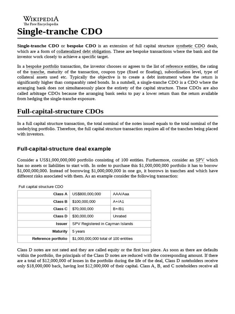 Single-Tranche CDO | PDF | Collateralized Debt Obligation | Debt