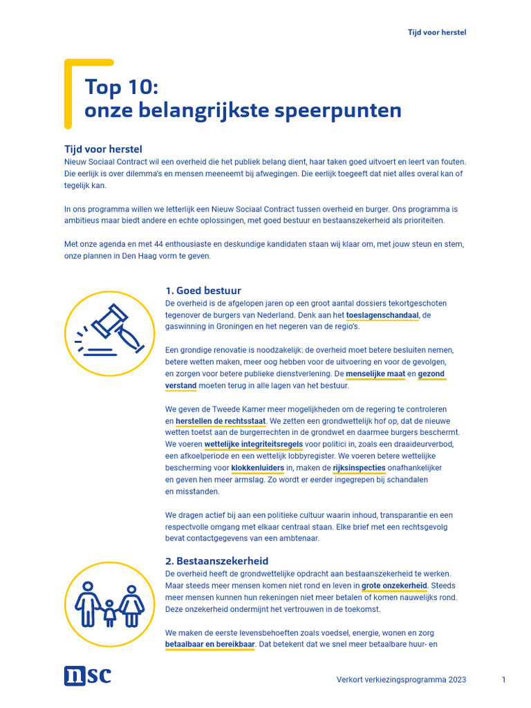 NSC Samenvatting Verkiezingsprogramma 2023 | PDF