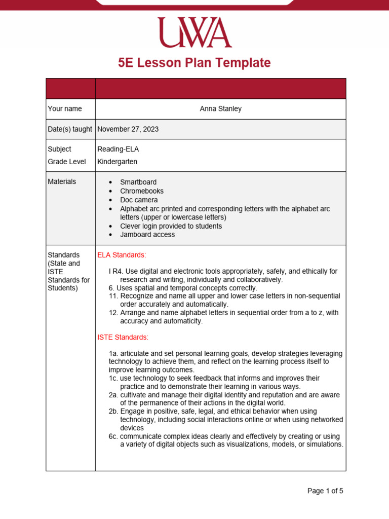 Ed508 5e Lesson Plan Template | PDF | Letter Case | Learning