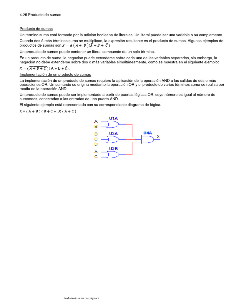 Producto de sumas en lógica booleana | PDF | Álgebra de Boole ...